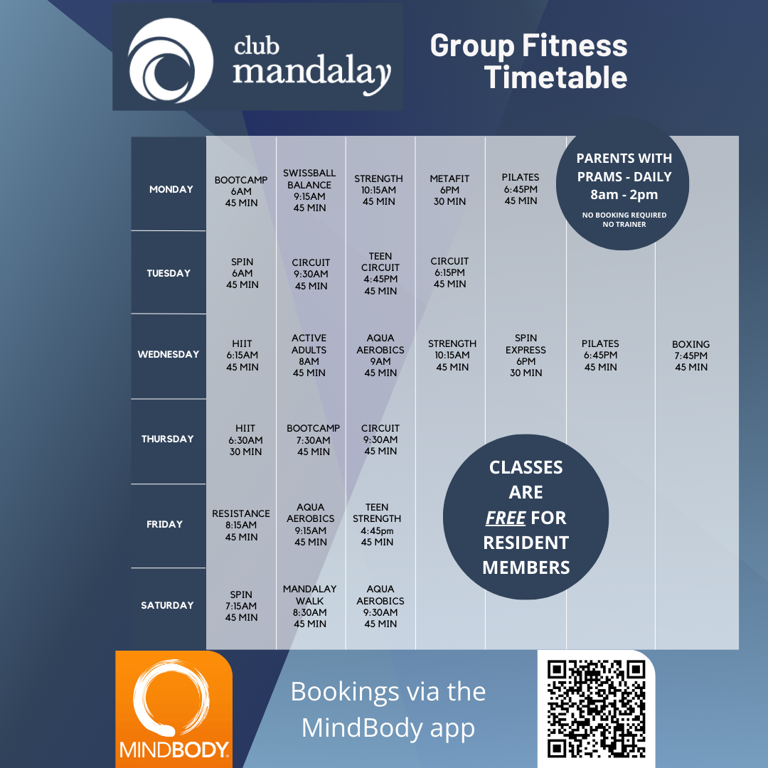Updated Group Fitness Timetable - Club Mandalay